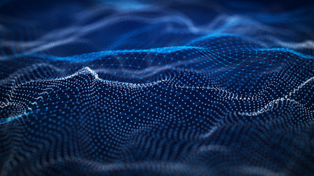 Abstract wave background with dots and lines moving in space ...