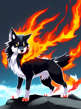 illustration of a fire fox in the background - Stock Image - Everypixel