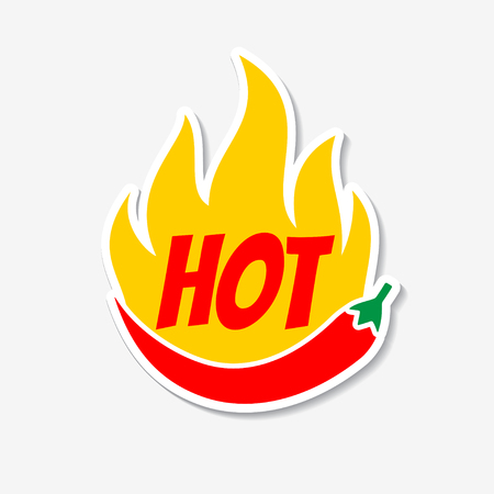 Vector red hot chilli pepper sticker. Hot product label. Template for ...