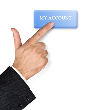 Man pressing my account buttonの写真素材 [40011687963] - イメージマート