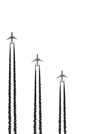 Absract of three jet aircraft flying in a vertical parallel formation ...