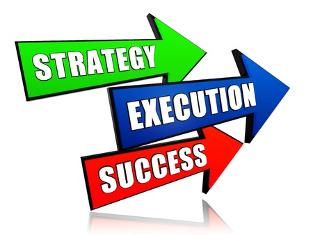 strategy, execution, success - text in 3d arrows, business concept ...