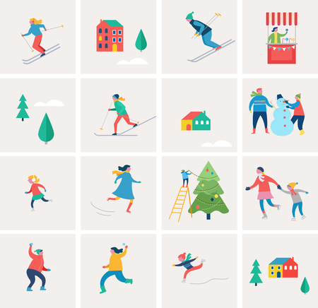 Winter sport scene, Christmas street event, festival and fair, with ...