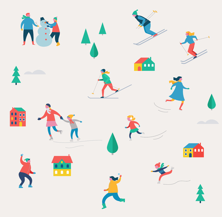 Winter sport scene, Christmas street event, festival and fair, with ...