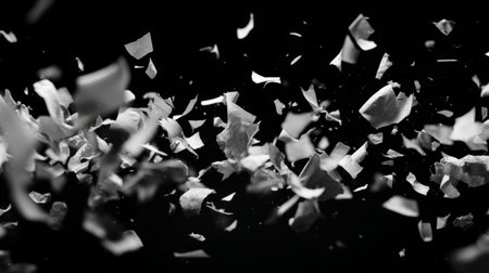 Falling paper fragments, against black background, symbol of fading ...