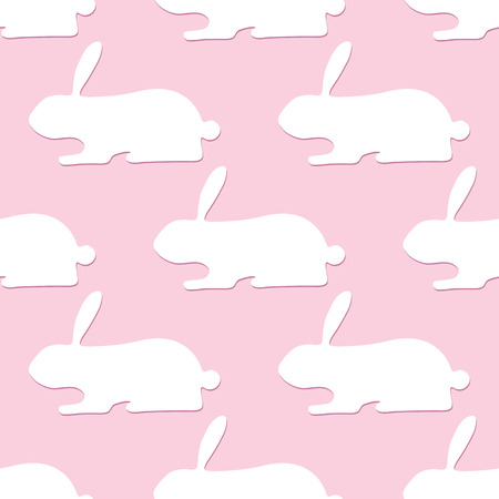 Seamless pattern with white bunnies with dark pink shadows lying one ...