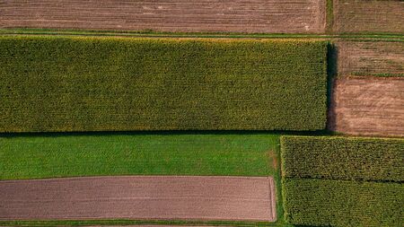 Colorful Pattern of Farming Fields. Top Down Aerial Drone View. - Stock ...