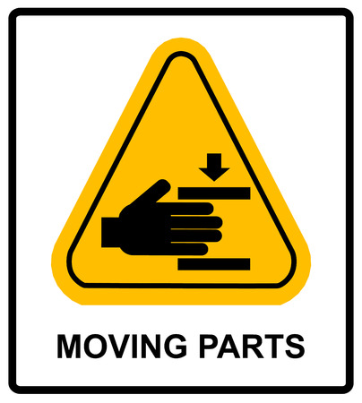 Set of danger Moving Parts signs in yellow triangle with hands, vector ...