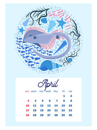 Vector of Marine life. Wall calendar - ID:1-163743425 - Royalty Free ...