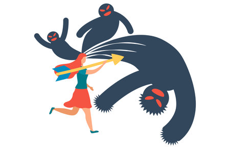 Frightened woman in the face of fears. Fear prevents you from moving ...