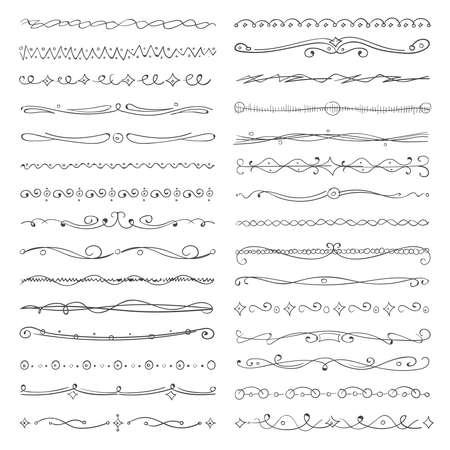 Hand drawn vector borders, dividers, sketch line frame borders vector ...