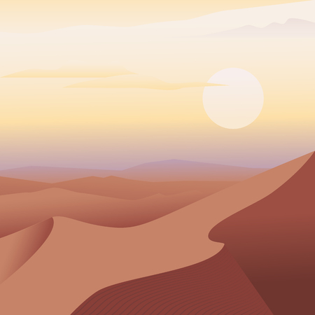 Arabian desert landscape. Sand dune and sun. Vector illustration ...