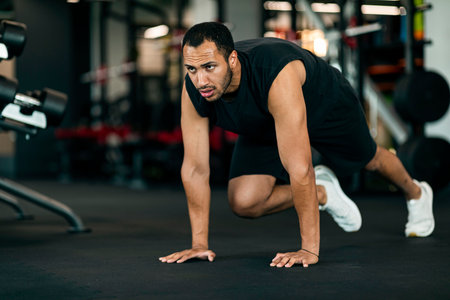Sporty Motivated African American Man Making Crossfit Training In ...