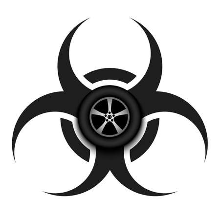Biohazard symbol with car wheel. Caution biological danger toxic sign ...