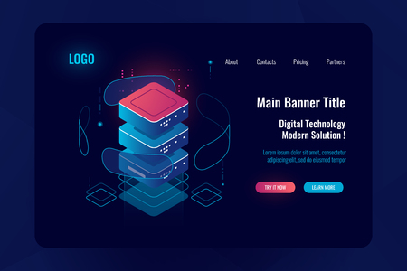 Data protection and storage isometric icon, server, database, cloud ...