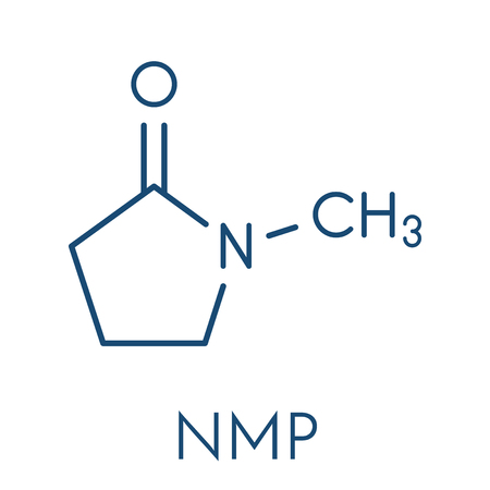 N-methyl-2-pyrrolidone (NMP) chemical solvent molecule. Skeletal ...