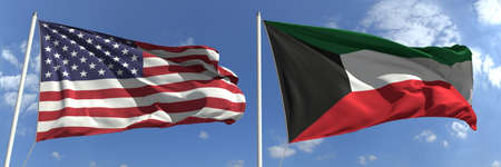 Flying flags of the USA and Kuwait on sky background, 3d renderingの写真素材 ...