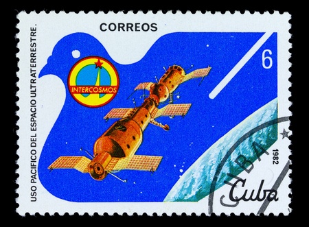 CUBA - CIRCA 1982: A stamp printed in the Cuba shows interstellar ...