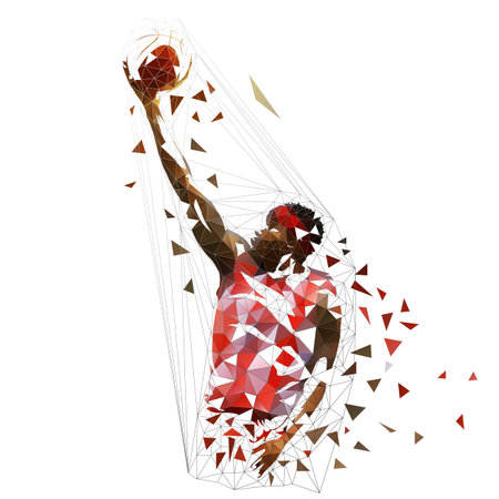 Basketball player shooting ball, low poly vector illustration. Finger ...