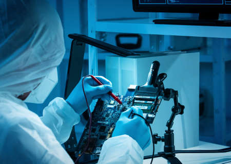 The scientist works in a modern scientific laboratory for the research ...