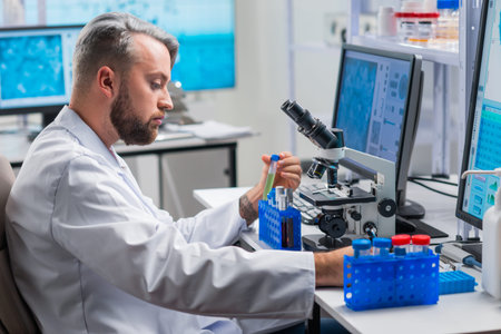 Professional scientist is working on a vaccine in a modern scientific ...