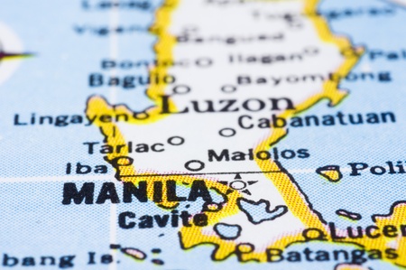 a close up shot of Manila on map, capital of philippines. - Stock Image ...