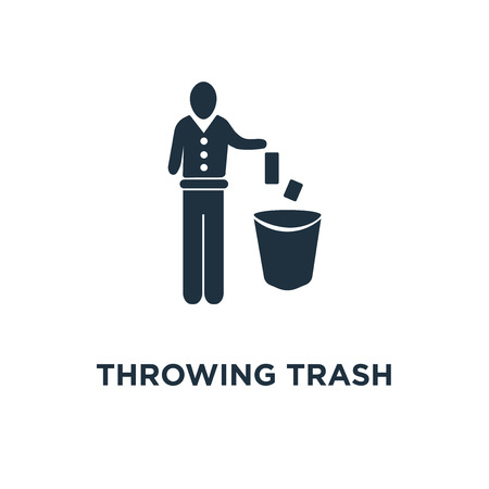 Throwing Trash icon. Black filled vector illustration. Throwing Trash ...