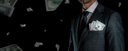 American cash. Business man hand holding dollar sign. Usd bill money ...