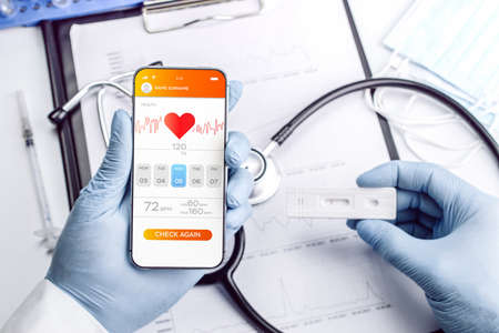 healthcare app medical technology. Doctor holding digital smartphone ...
