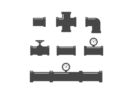 Pipes and fittings, tap. Pipe fittings vector icons set:: tasmeemME.com