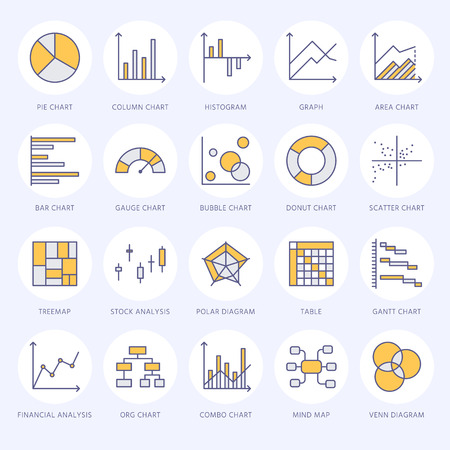Vecteur de Chart types flat line icons. - ID:107469228 - image libre de ...