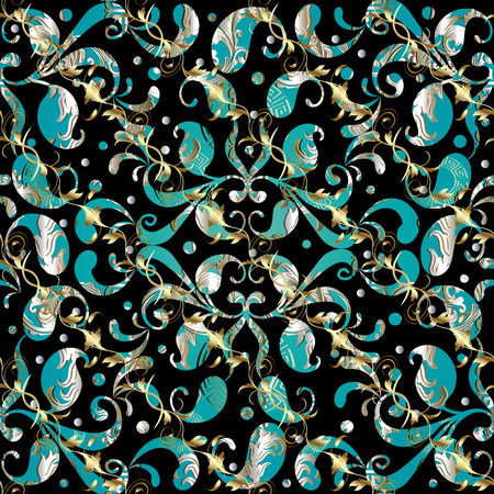 Paisley vintage vector seamless pattern. Floral black background with ...