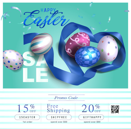 Collection of discount voucher template with ribbons bow, Easter eggs ...