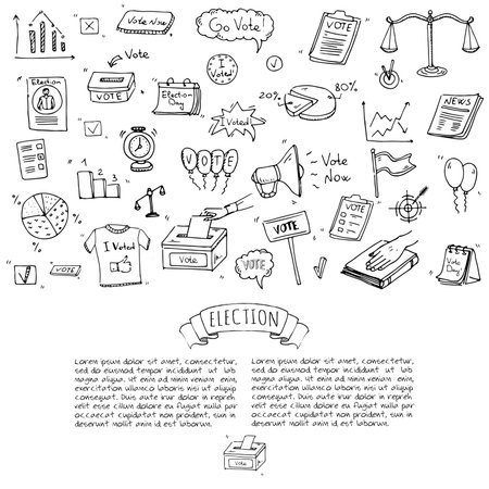 Hand drawn doodle Vote icons set. Vector illustration. Election symbols ...