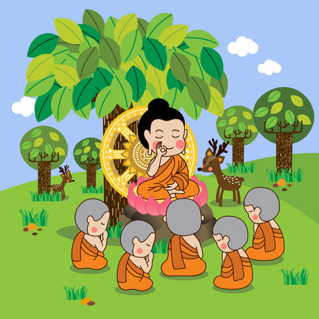 Lord Buddha's first sermon surrounded by the first five disciples of ...