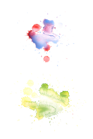 Multiple watercolor paint drop stains isolated over the white ...