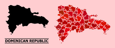 Love collage and solid map of Dominican Republic on a pink background ...