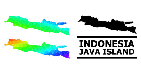 Vector lowpoly rainbow colored map of Java Island with diagonal ...