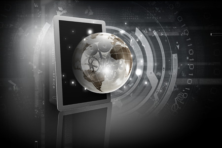 Global connection concept with tablet pc and digital Earth planet ...