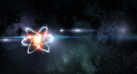 Atom molecule on space background as science concept. 3d renderingの素材 ...