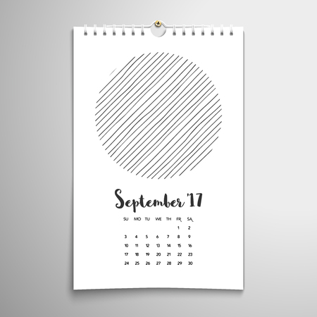 Vector spiral calendar. Diagonal monochrome hand drawing lines at ...