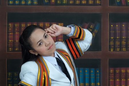 asian thai attractive Graduate female student in library headache ...