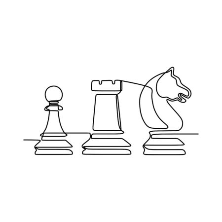 Continuous one line drawing of chess pieces minimalist design isolated ...