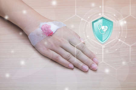 Health Insurance, Button shield protection Health on virtual screen ...