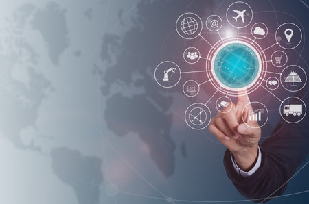Business hand touching internet of things (IOT) on virtual screen with ...