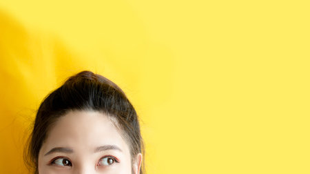 Crop face of Asian beautiful woman are looking up to copy space on ...