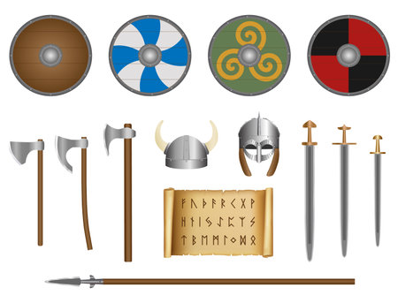 Vector of Viking shields, helmets, axes, - ID:1-165820650 - Royalty ...