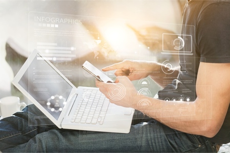 close up of hand using smart phone,laptop, online banking payment ...