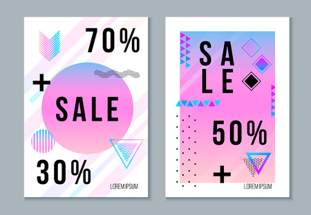Vector set of discount sale signs in Memphis, bauhaus, hipster style ...