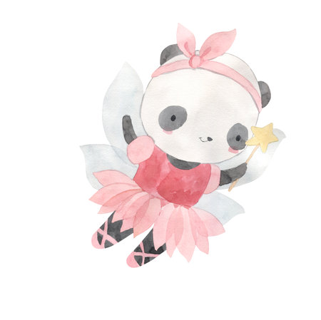Watercolor panda fairy illustration for kidsの写真素材 [40193118188] - イメージマート